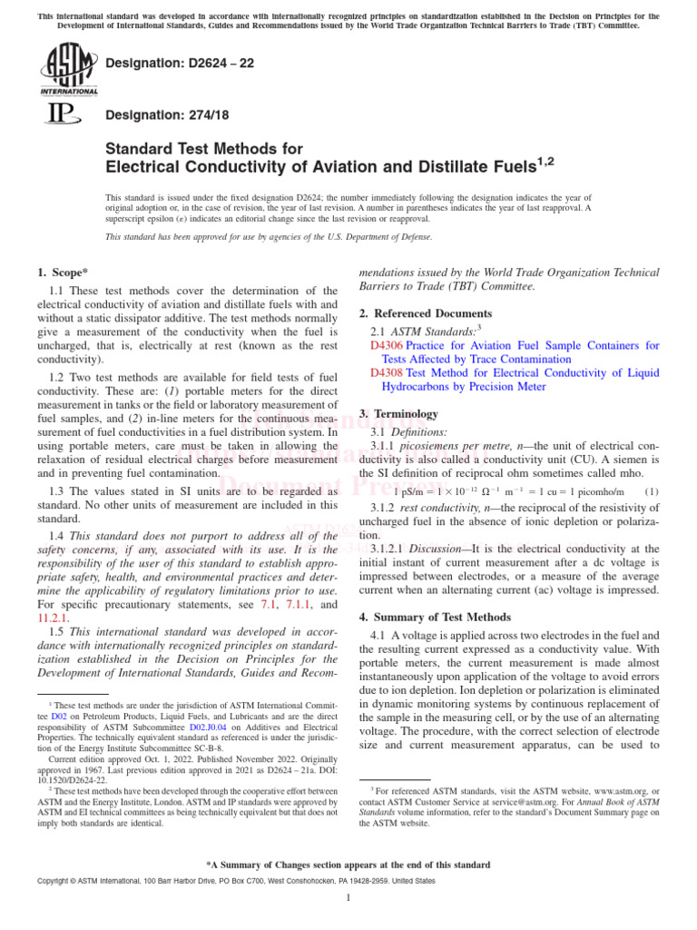 Electrical Conductivity of Aviation and Distillate Fuels | PDF ...
