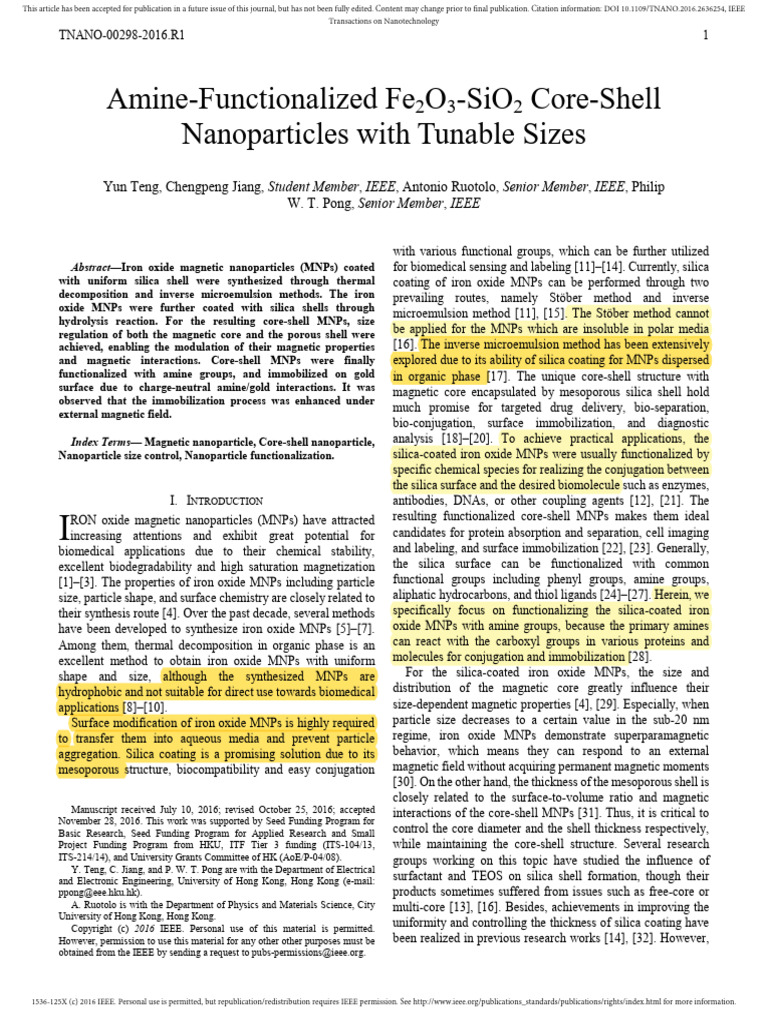 Fe2O3-SiO2-NH2 adsorbed on Au _synthesis | PDF | Nanoparticle | Applied ...