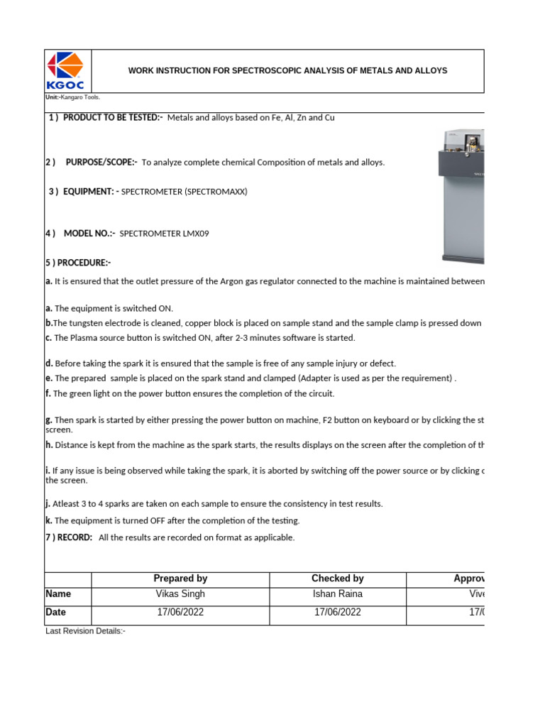 Spectrometer WI Excel File | PDF | Metals | Physical Chemistry