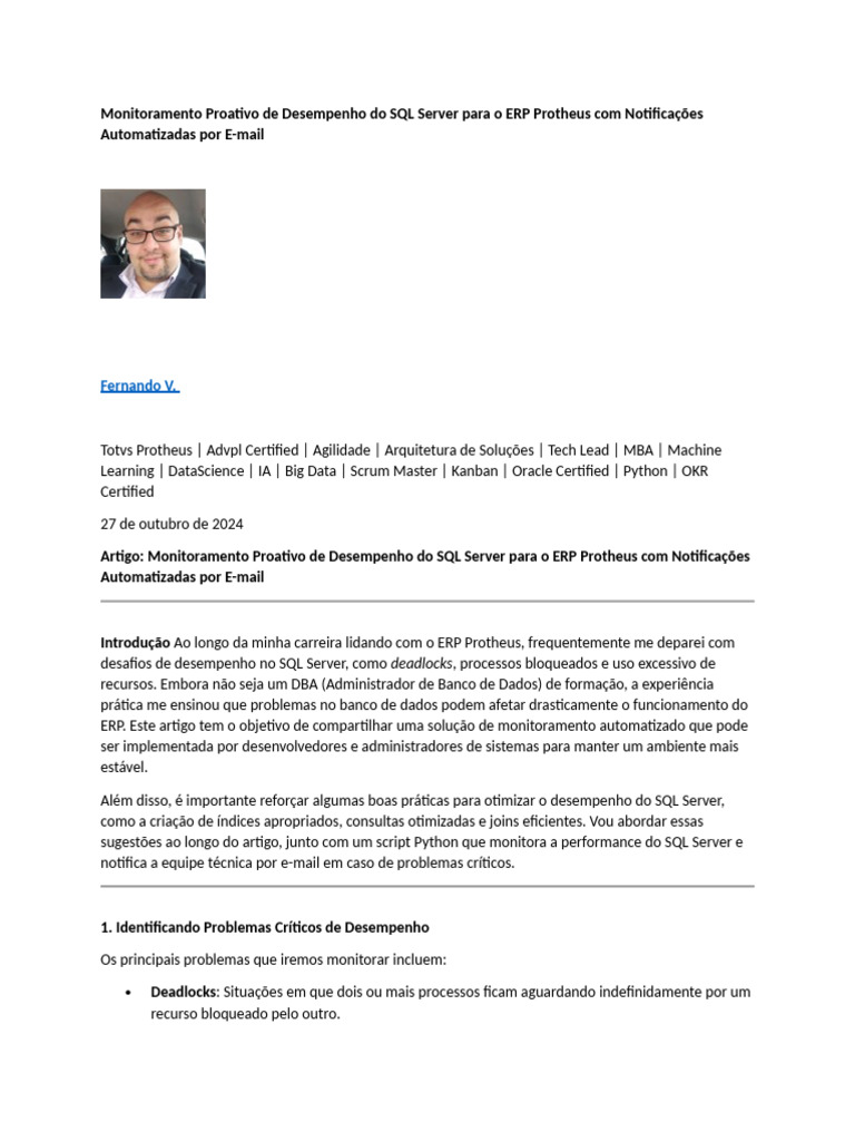 Monitoramento Proativo de Desempenho do SQL Server para o ERP Protheus ...
