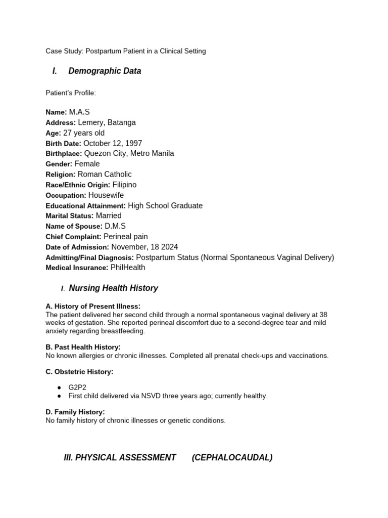 Case Study for MCN | PDF | Healing | Childbirth