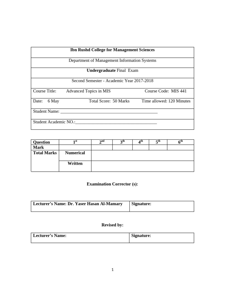 5 Final Exam MIS 441 - Advanced Topics in MIS | PDF | Enterprise Resource Planning | Information