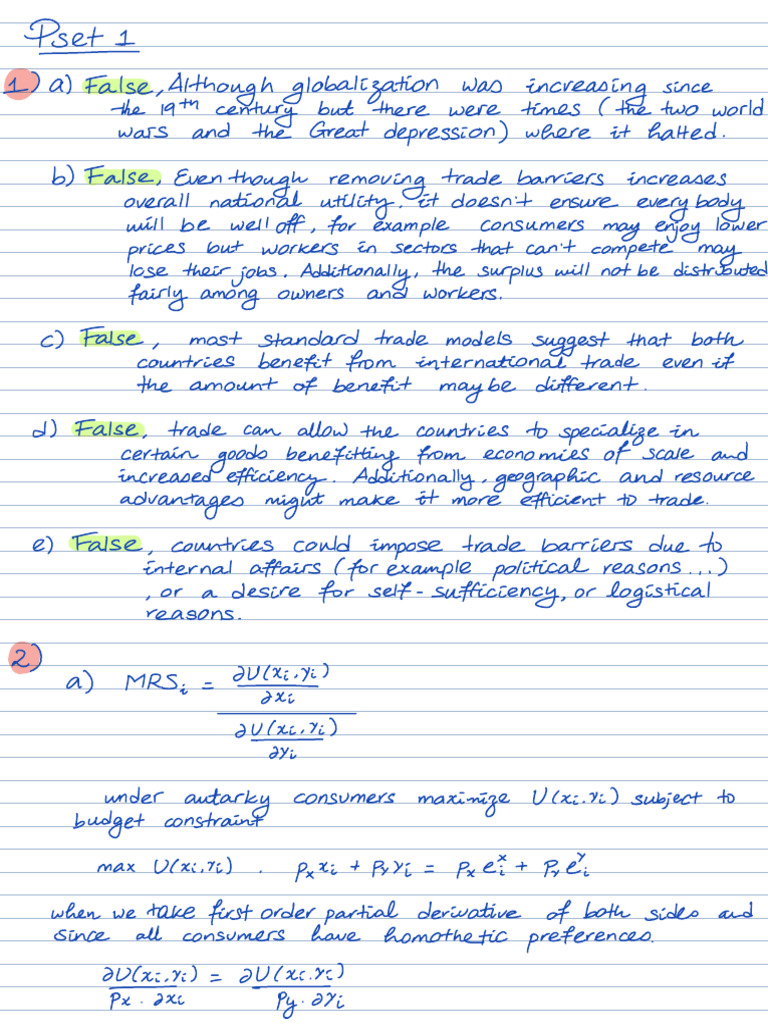 Pset 1 international trade | PDF | Economies | Economics