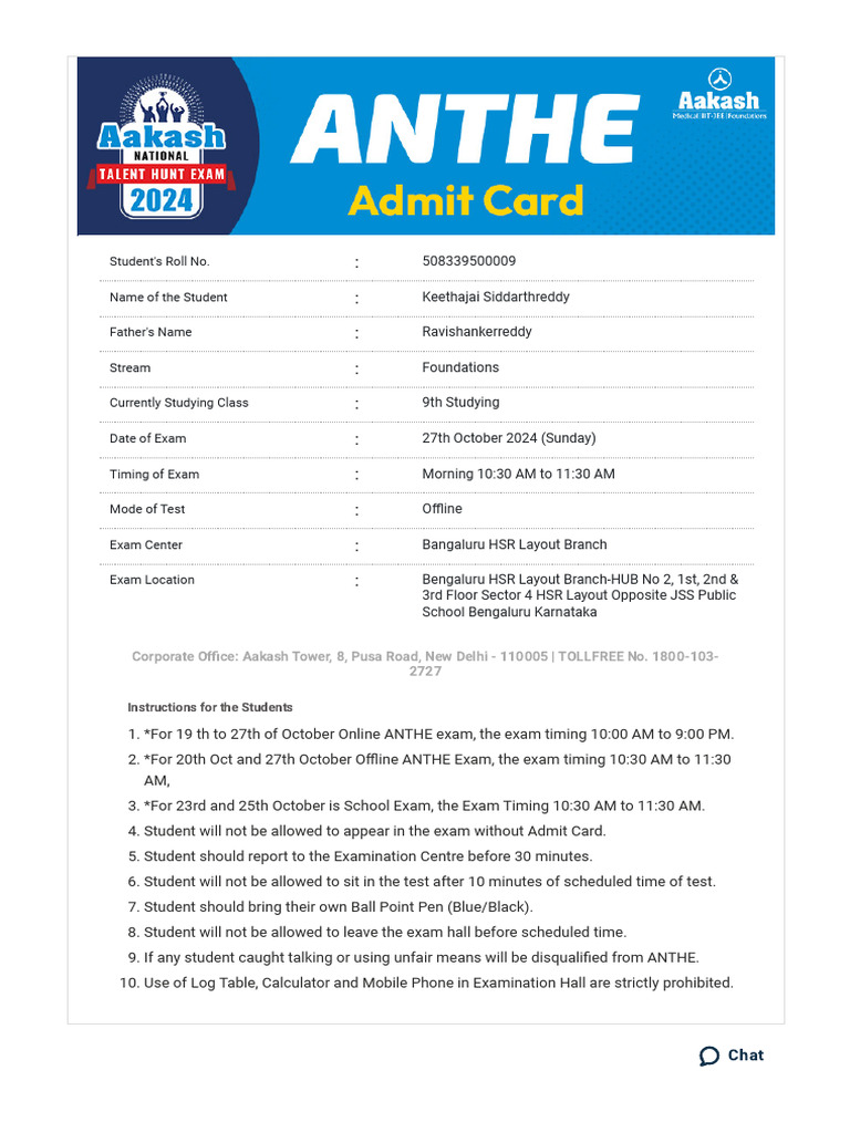 Admitcard _ Scholarships Exam | PDF