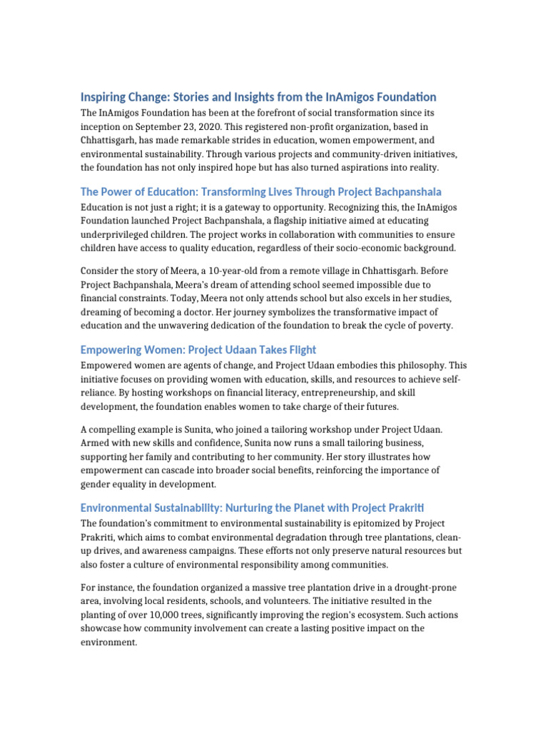 InAmigos_Foundation_Blog | PDF | Sustainability | Empowerment