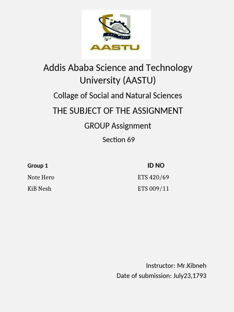 AASTU Group Assignment Overview | PDF