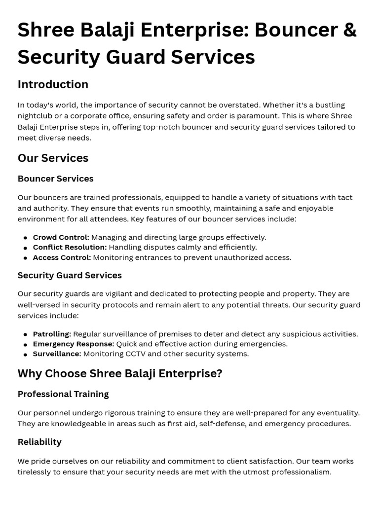 Shree Balaji Security Services Overview | PDF