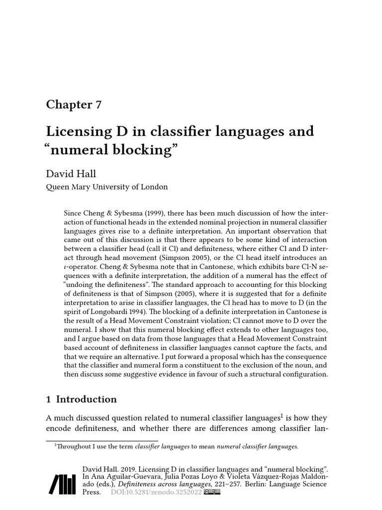 Numeral Blocking in Classifier Languages | PDF | Tone (Linguistics ...