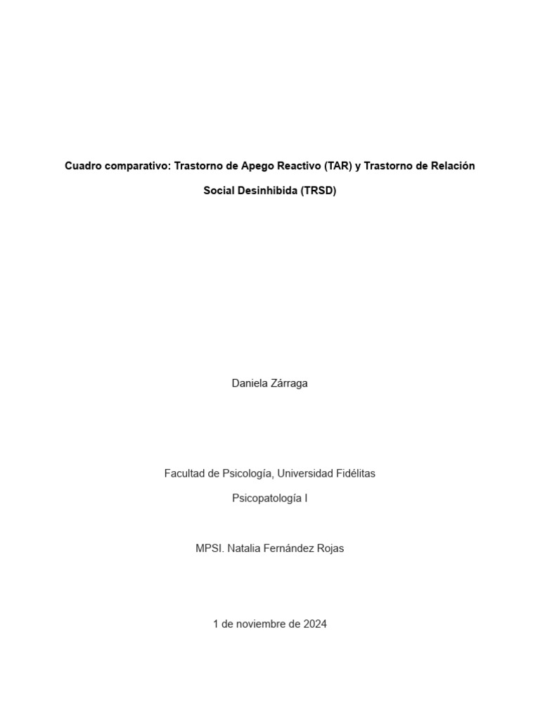 Comparativa TAR y TRSD en Psicología | PDF | Teoría de apego | Desorden ...