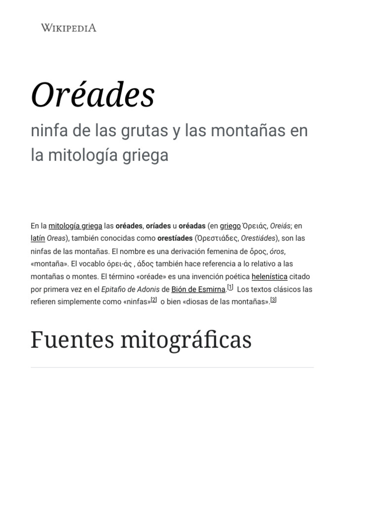 Oréades - Wikipedia, La Enciclopedia Libre | PDF | Mitología griega | Zeus
