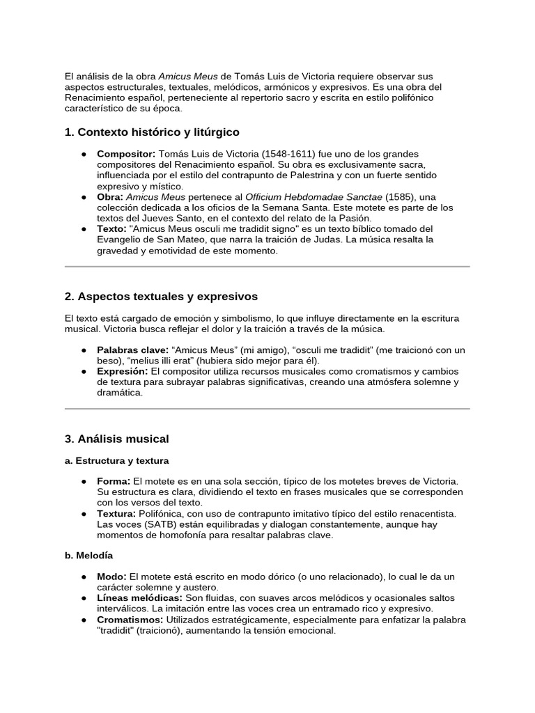 El análisis de la obra Amicus Meus de Tomás Luis de Victoria requiere ...
