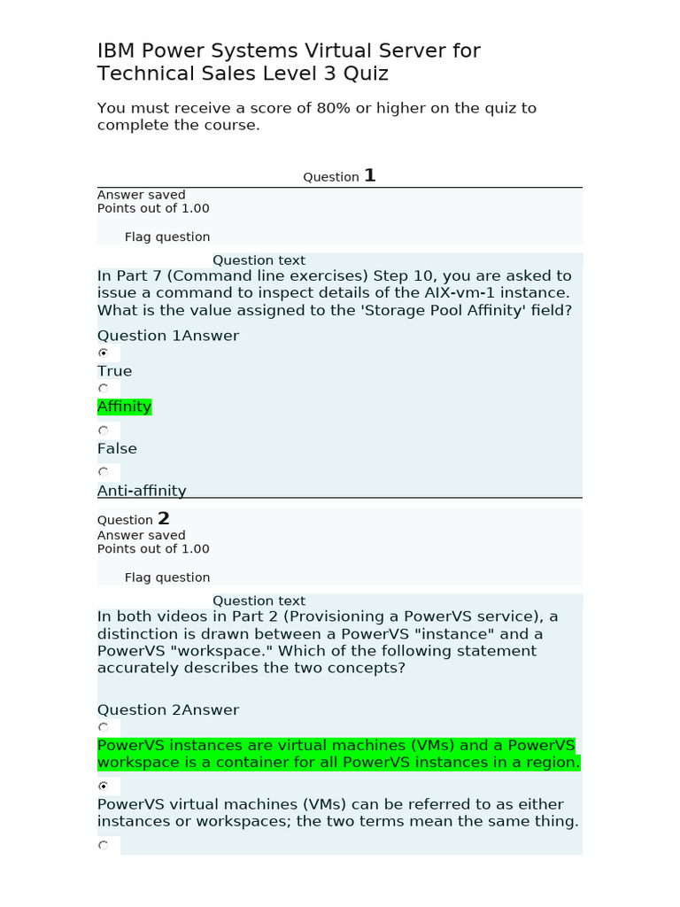 IBM Power Systems Virtual Server For Technical Sales Level 3 Quiz | PDF | Virtual Machine ...