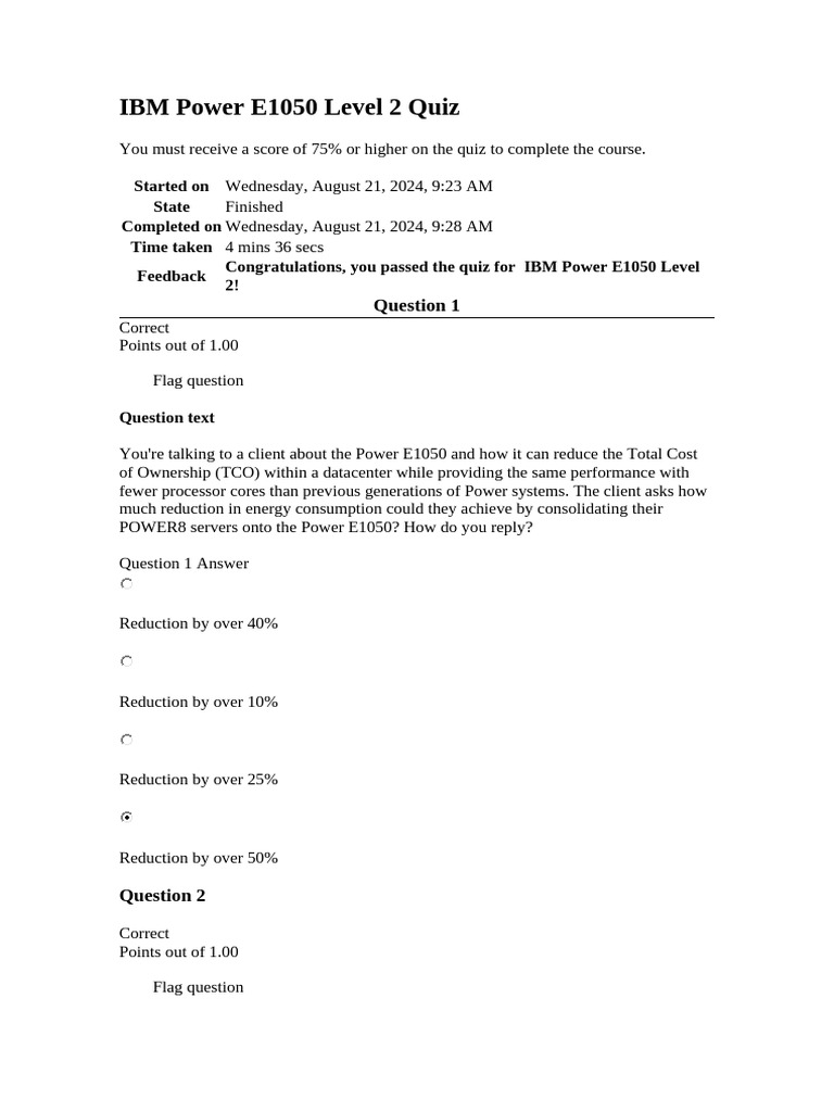 IBM Power E1050 Level 2 Quiz | PDF | Software | Virtualization