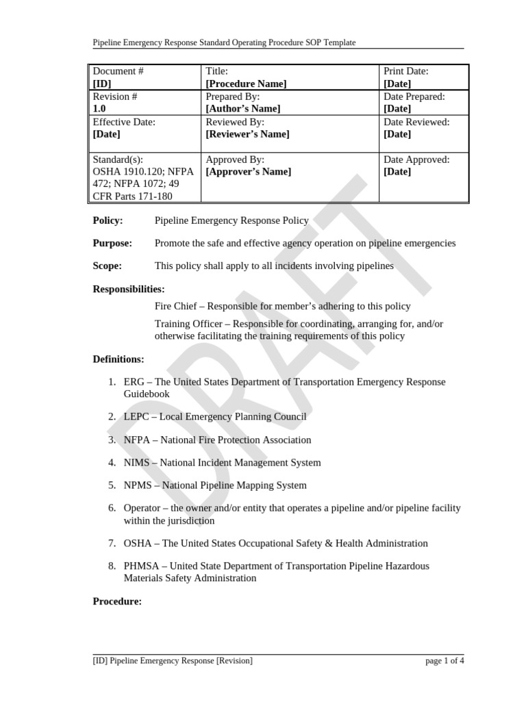 Pipeline Sop Draft TM Feb2018 | PDF | Incident Command System | Safety