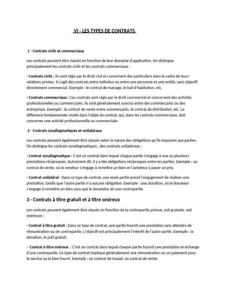 Types de contrats et leurs effets | PDF | Droit privé