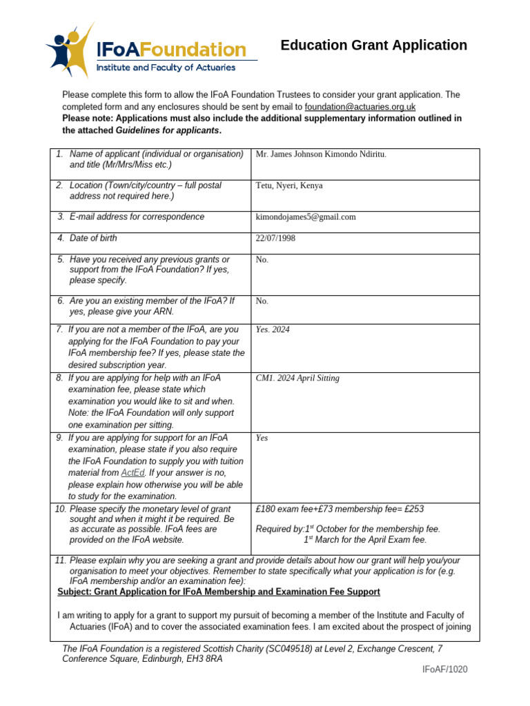 IFoA Foundation Grant Application Form. | PDF | Actuary