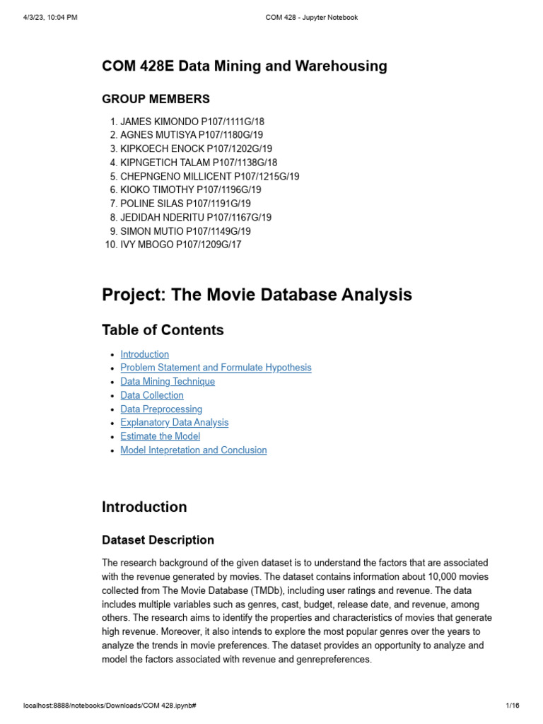 Com 428 Jupyter Notebook2101223 Pdf Dependent And Independent Variables Regression Analysis