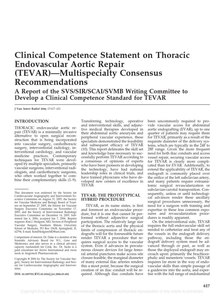 Clinical Competence Statement On Thoracic Endovasc | PDF ...