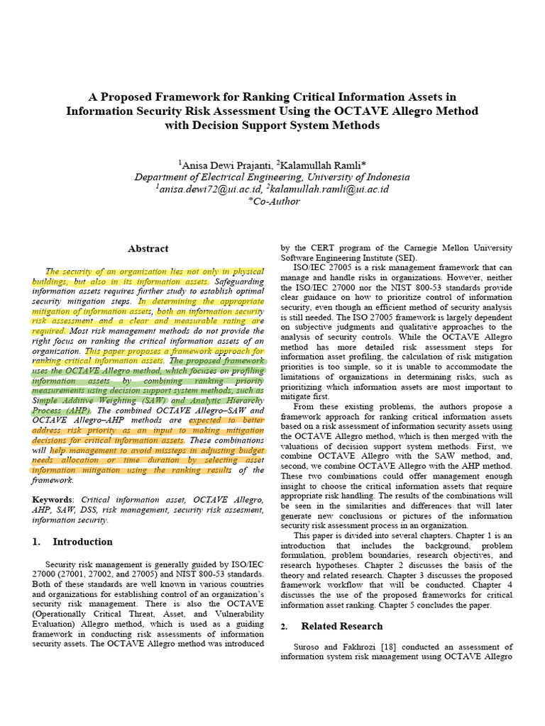 2019 a Proposed Framework for Ranking Critical Information Assets in ...