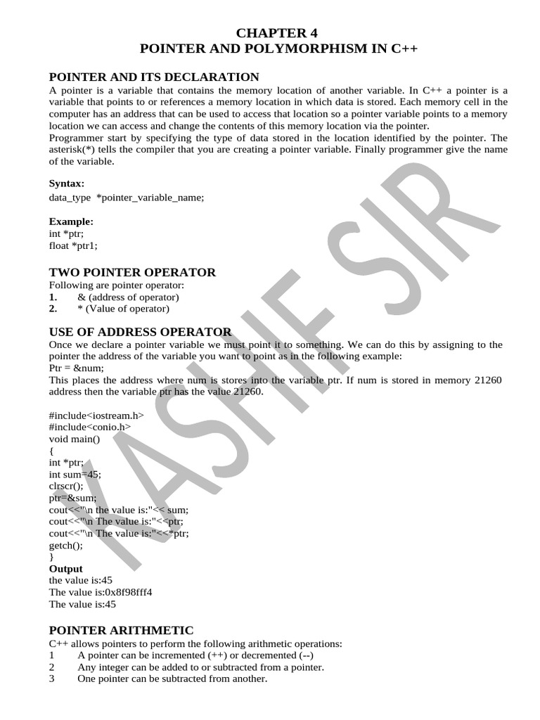 Chapter4 - Pointers and Polymorphism in C++ | PDF | Pointer (Computer Programming) | Class ...