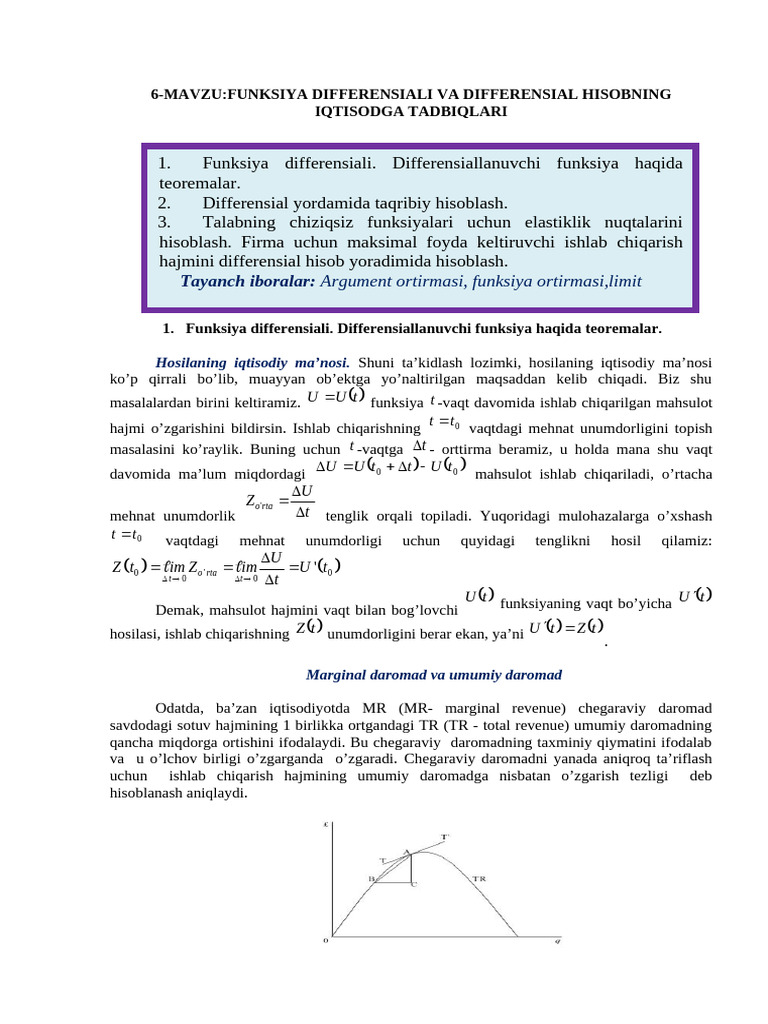 6-Mavzu - Funksiya Differensiali Va Differensial Hisobning Iqtiso | PDF