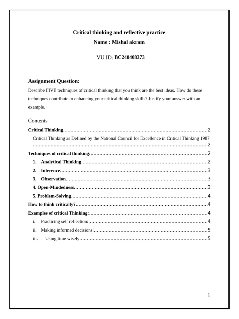Critical Thinking Assignment | PDF | Critical Thinking | Thought