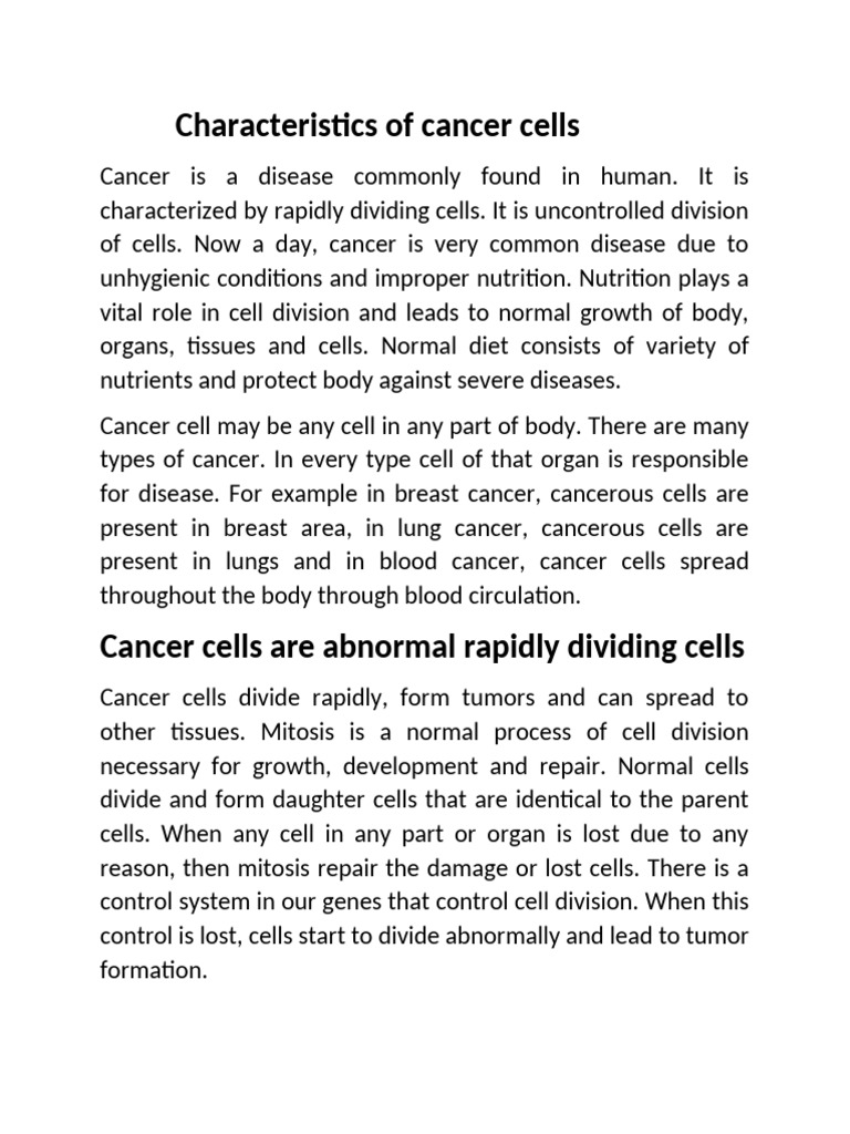 Characteristics of Cancer Cells - 093807 | PDF | Epithelium | Lymphatic ...