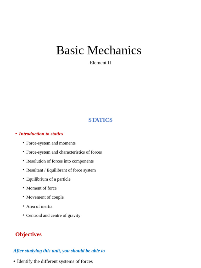 Basic Mechanics Element II | PDF | Force | Euclidean Vector