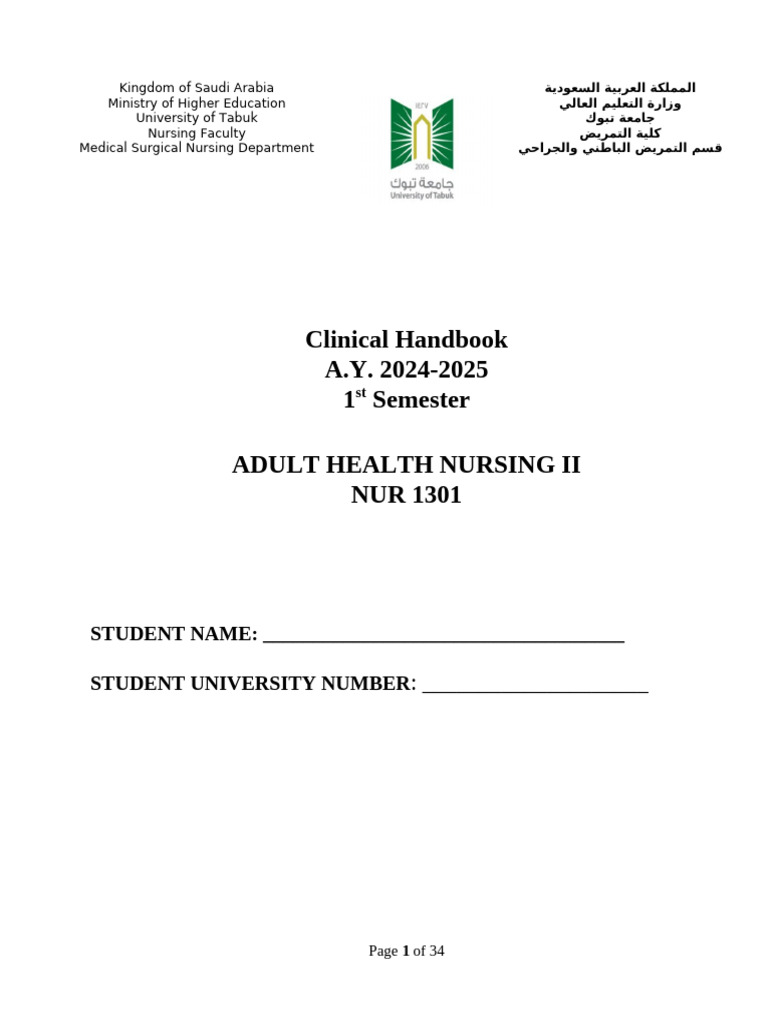 Clinical Handbook for Adult Health Nursing II | PDF | Preterm Birth ...