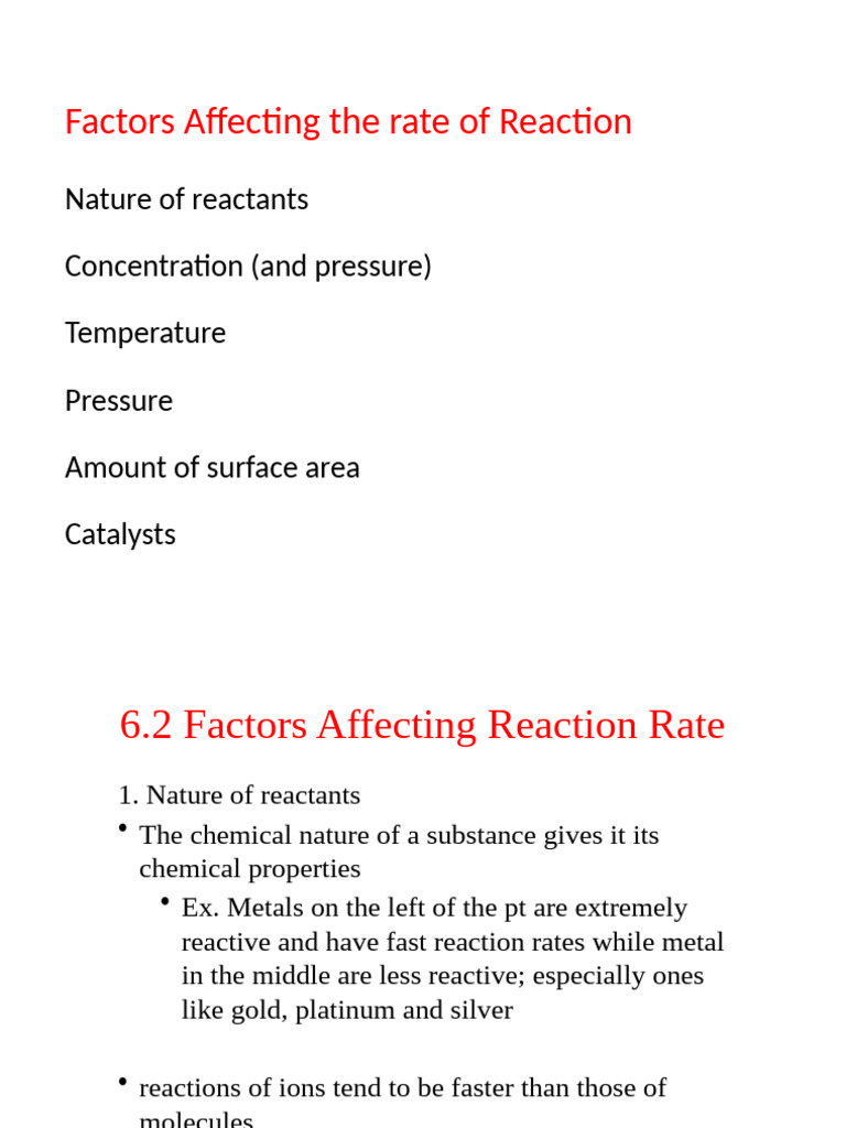 Factors Affecting Rates of Reaction 2024 | PDF | Catalysis | Reaction Rate Factors Affecting Rates of Reaction 2024 | PDF | Catalysis | Reaction Rate