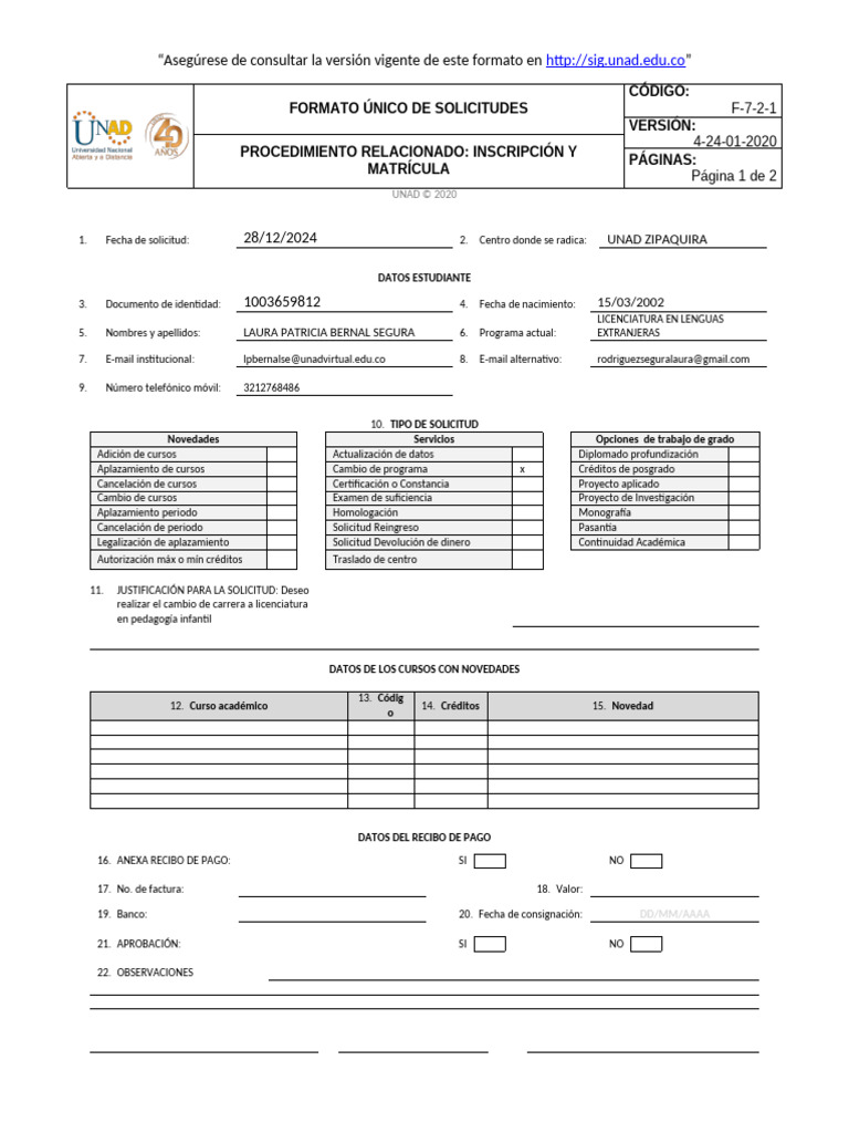 Formato Fus Unad | PDF | Documento de identidad