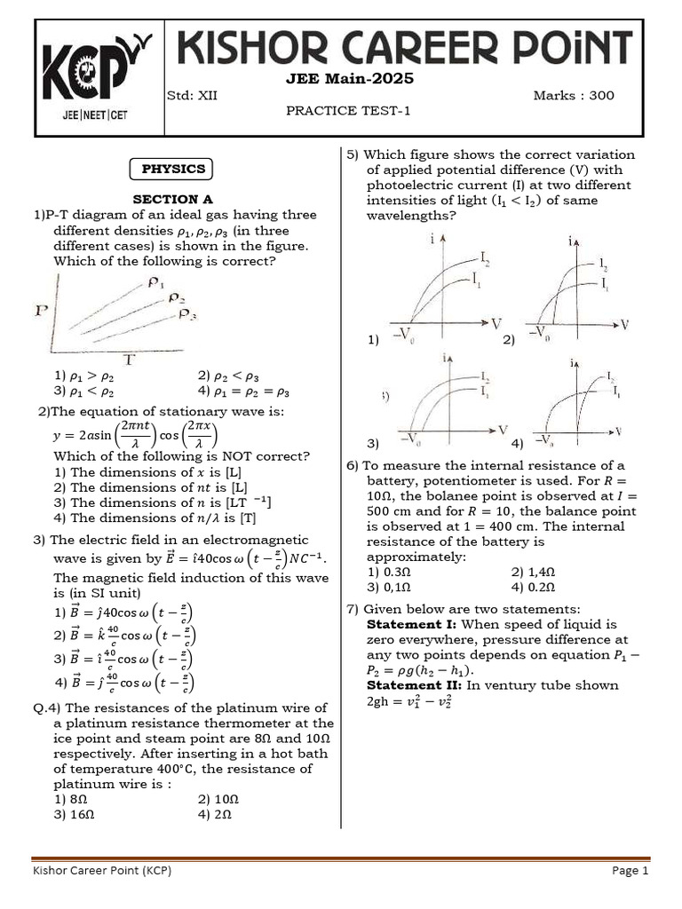 (Ans) Pagade Sir's KCP JEE FST-1 | PDF | Ammonium | Chemistry