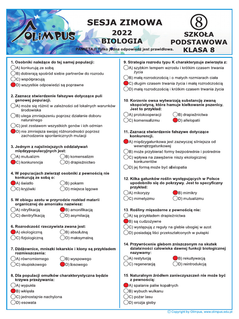 Sesja Zimowa - B8 - 2022 - Klucz | PDF