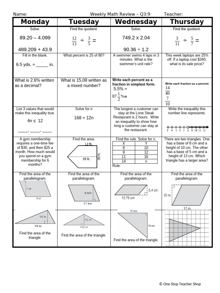 Daniel English - 9 Math Review Q3 (Polygons) | PDF | Area | Numbers