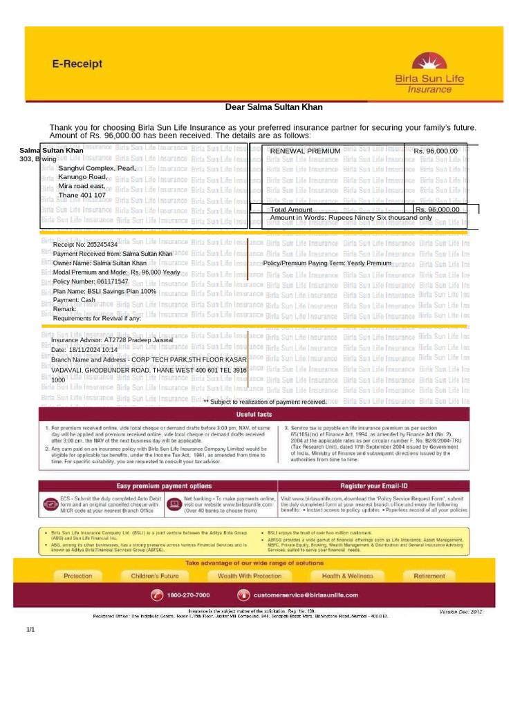 Salma Birla Sunlife 061171547 | PDF