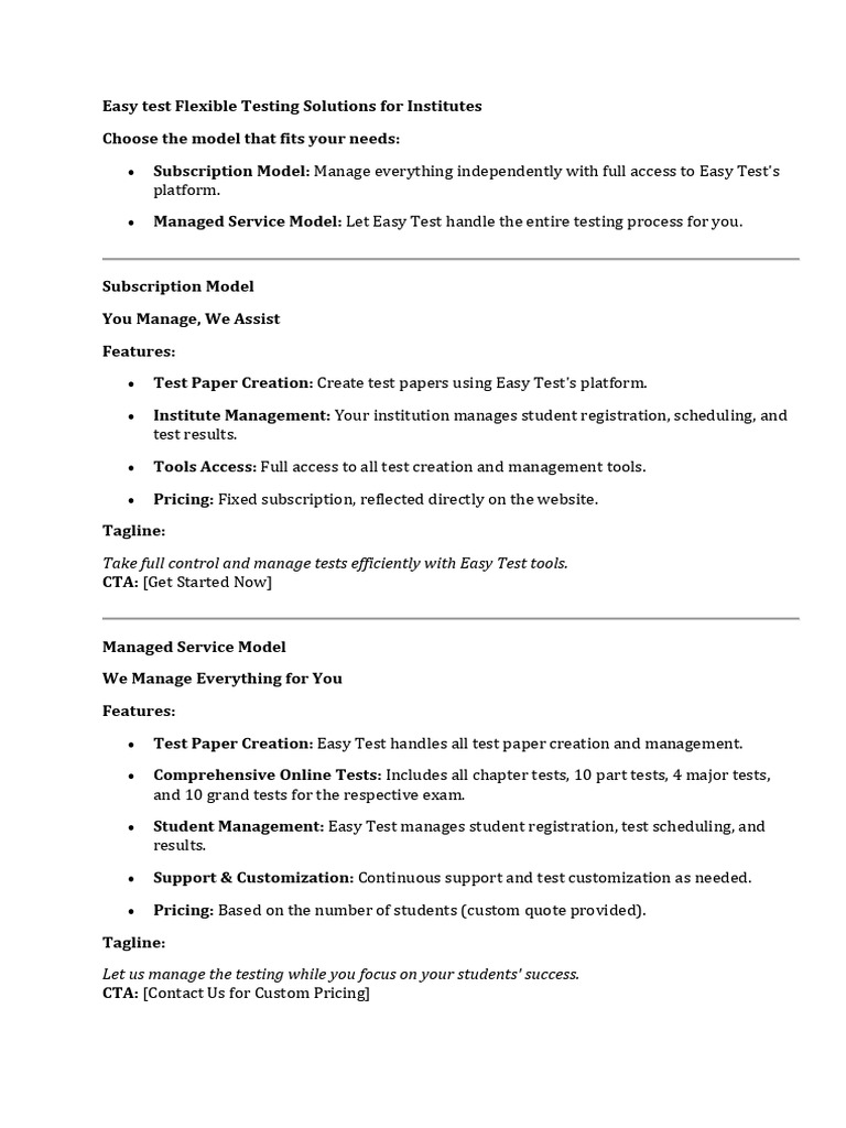 Flexible Testing Solutions for Institutes | PDF | Subscription Business ...