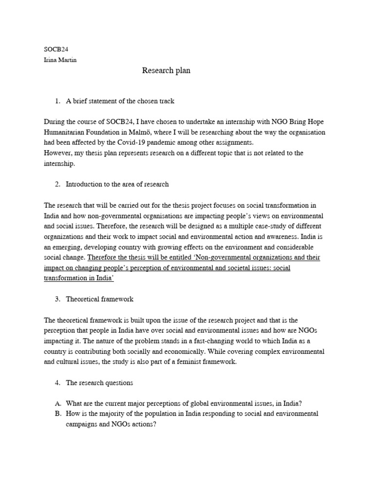 Research plan | PDF | Non Governmental Organization