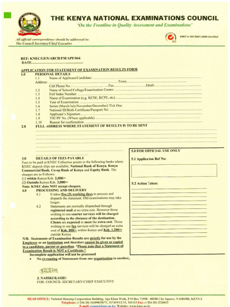 application form for statement of results new | PDF