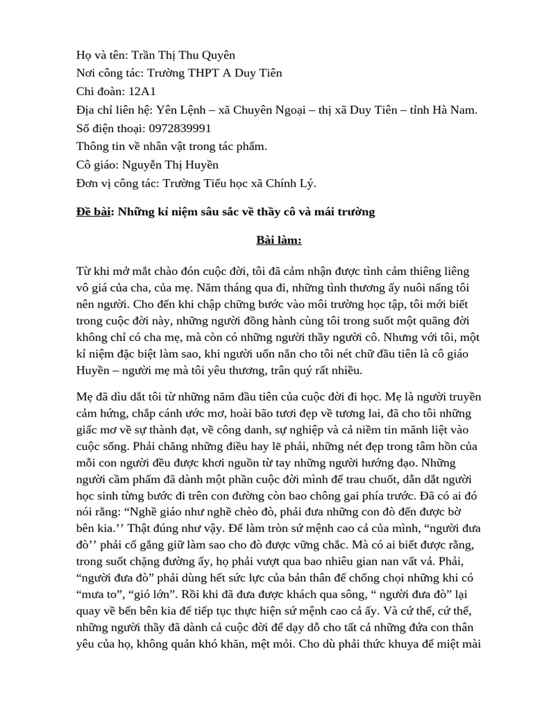 Những kỉ niệm sâu sắc về thầy cô và mái trường. tq | PDF