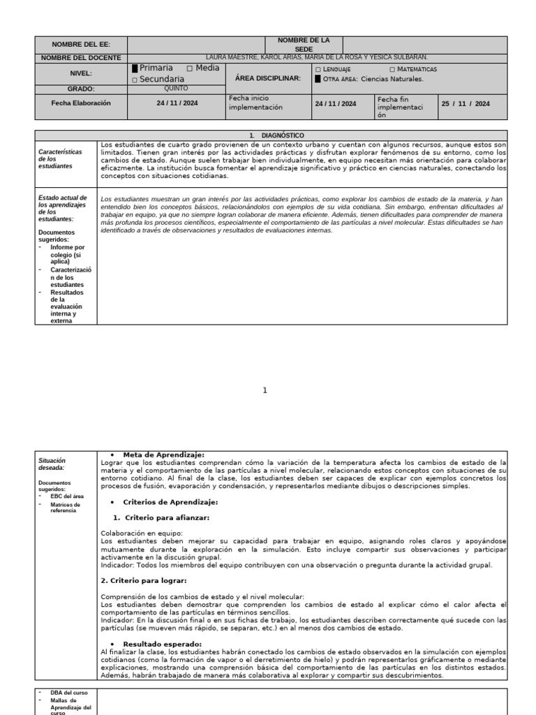 Anexo 1. Instructivo Insumo de Apoyo Plan de Aula 0-1 | PDF | Aprendizaje | Evaluación