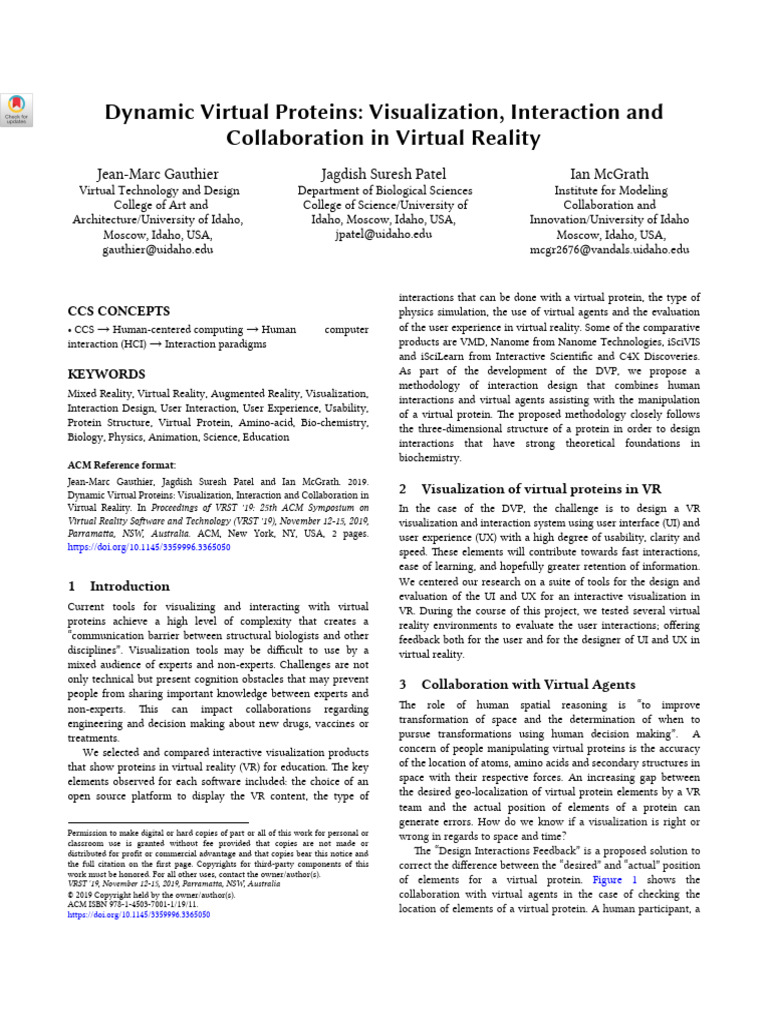 Dynamic Virtual Proteins - Visualization, Interaction and Collaboration in Virtual Reality | PDF ...