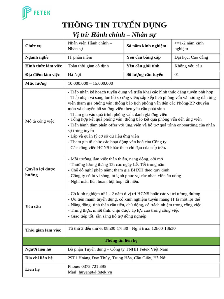 (Fetek) JD HCNS | PDF