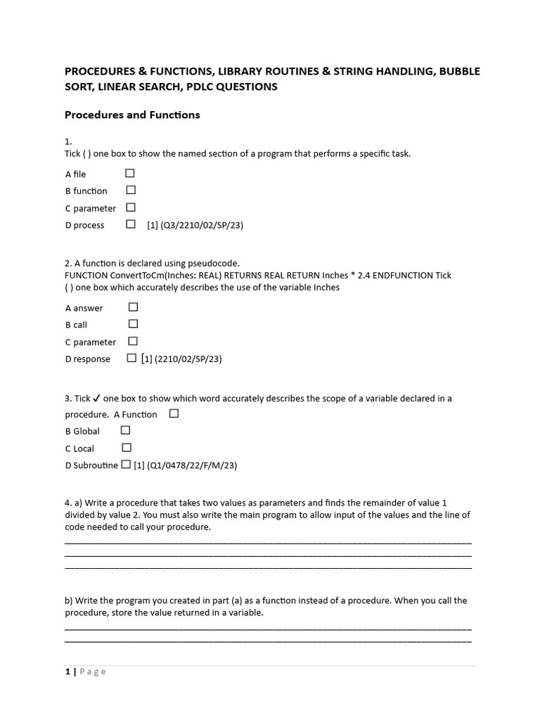 Procedures and Functions in Pseudocode | PDF | Parameter (Computer ...