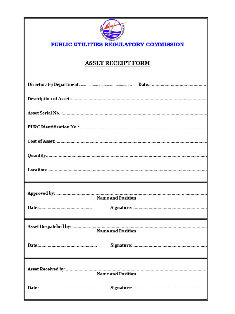 Asset Receipt Form for PURC Staff | PDF