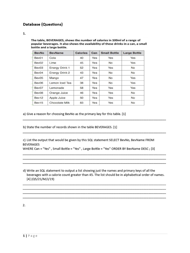 DATABASE QUESTIONS | PDF | Sql | Databases