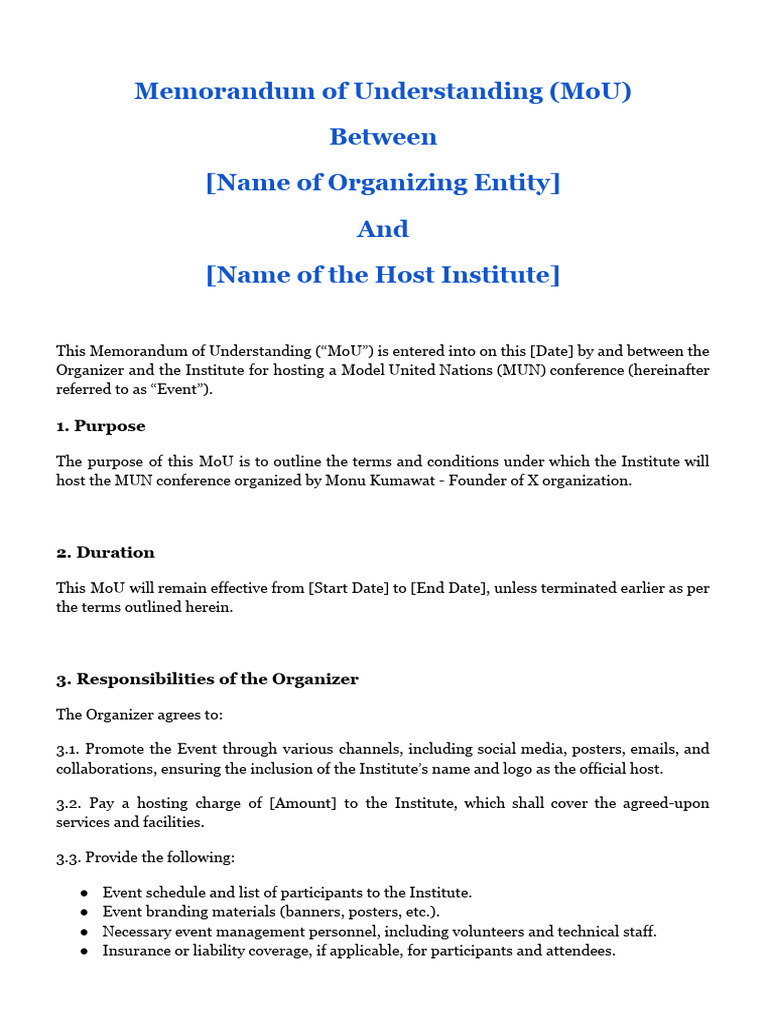 MOU for MUN Conference Hosting | PDF | Indemnity | Legal Liability