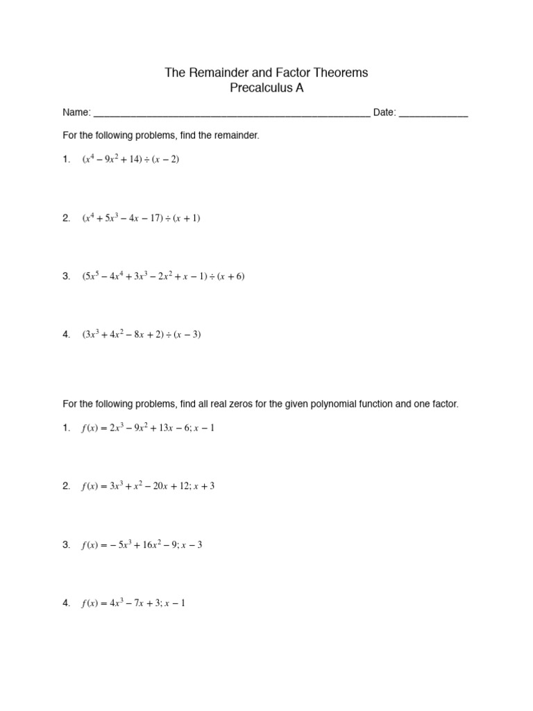 Remainder and Factor Theorems | PDF