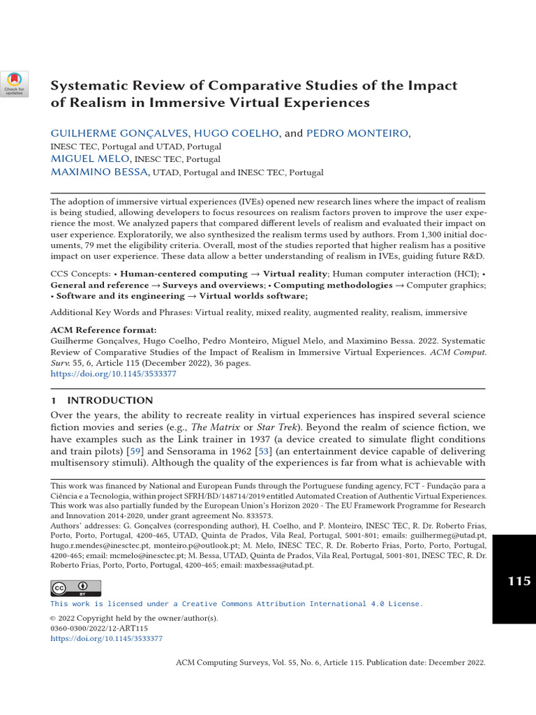 Systematic Review of Comparative Studies of the Impact of Realism in Immersive Virtual ...