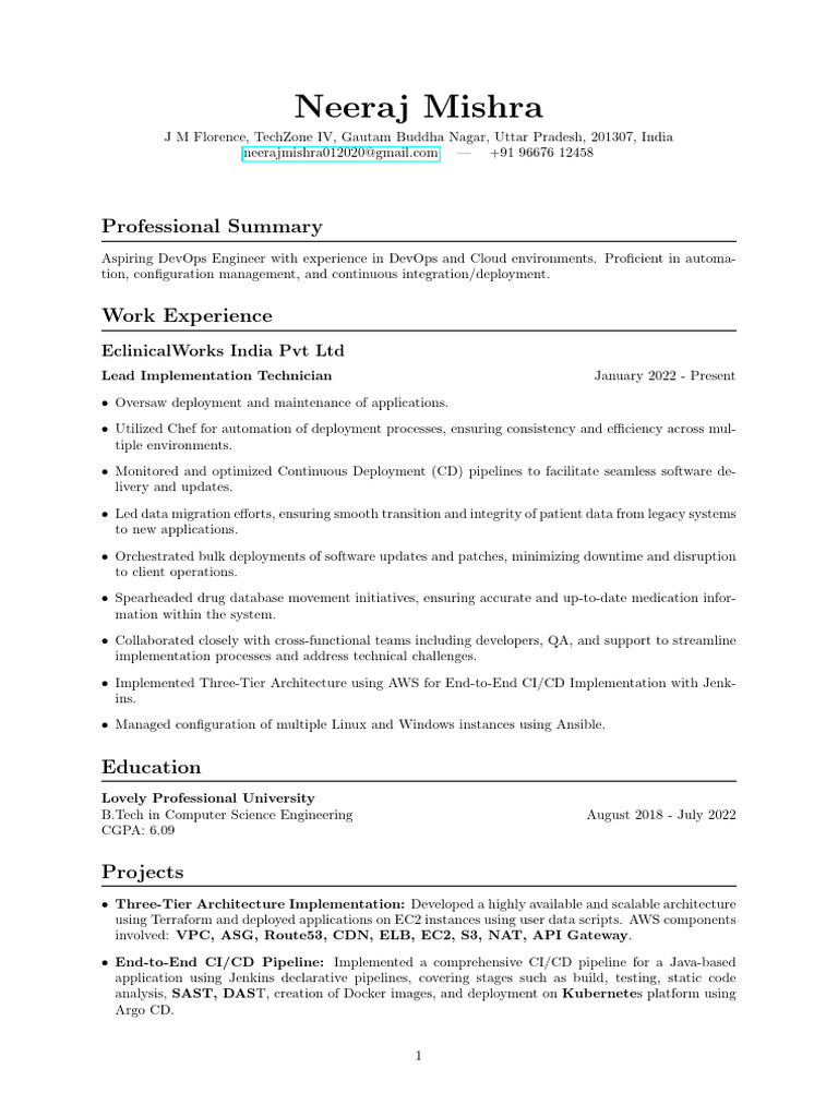 Neeraj Mishra Resume | PDF | Cloud Computing | Amazon Web Services