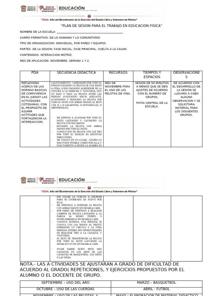 Plan de Sesión de Educación Física | PDF